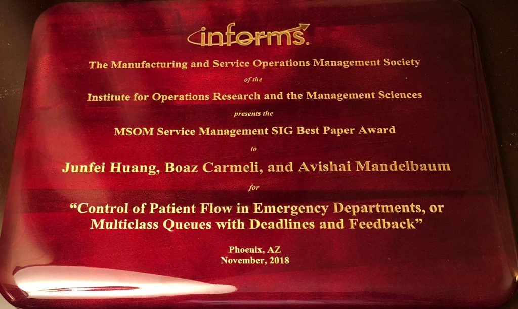 Dr Junfei Huang – MSOM Service Management SIG Best Paper Award (INFORMS 2018) – IORA – Institute ...