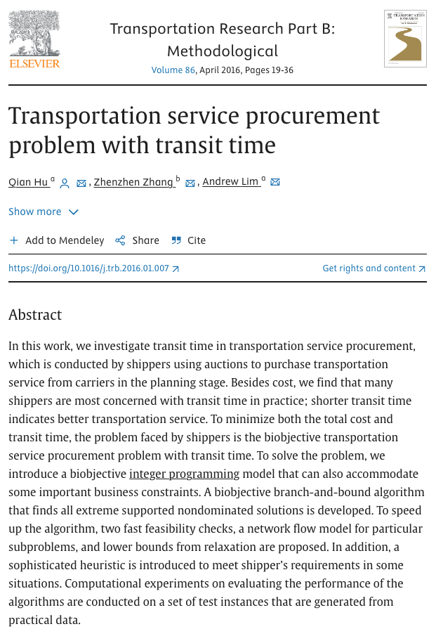 Transportation service procurement problem with transit time – IORA ...